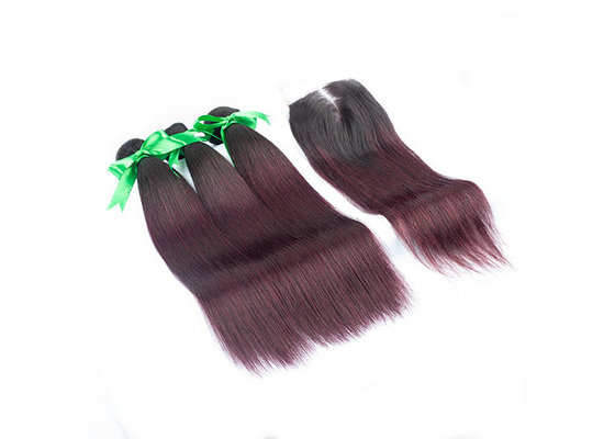 El cabello humano lía con los paquetes de Ombre Borgoña 1B 99J del cierre del cordón con el cierre