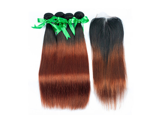 El cabello humano recto rojo marrón lía con el cierre 1B33 raíces de la oscuridad de 4 paquetes