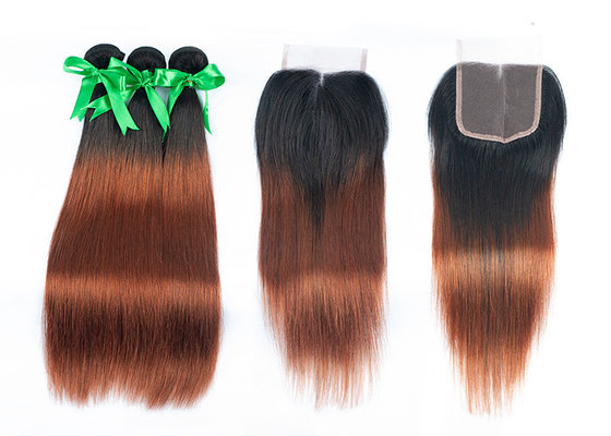 Paquetes brasileños del pelo con armadura oscura del pelo recto del 1B 33 del color de las raíces de Ombre del cierre