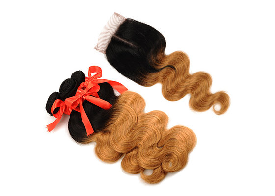 Los paquetes rubios del cabello humano del color #1B27 con el cuerpo del cierre agitan extensiones del pelo