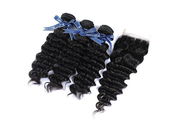 Paquetes profundos del pelo de la onda de Remy de la Virgen con pulgada natural del color 10-26 del cierre