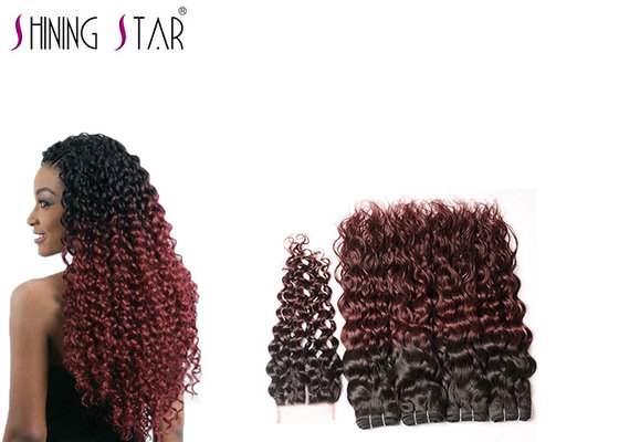 Cabello humano 100% del color de la onda de agua #1BBug para 4 paquetes con el cierre