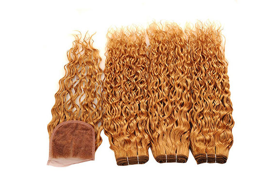 Extensiones del pelo de la onda de agua de la Virgen de 3 paquetes con el color rubio 27 del cierre