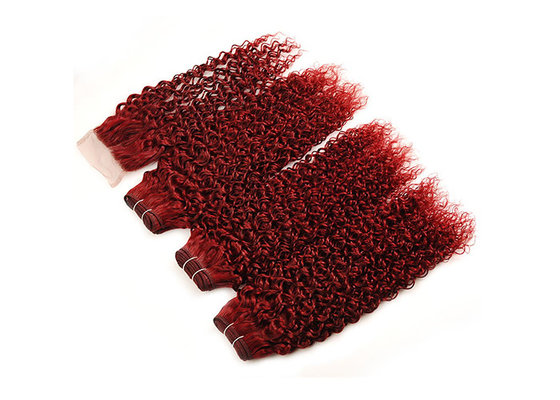 Paquetes de pelo brasileño Kinky Wave # 99J Red 3 paquetes con cierre Color Borgoña