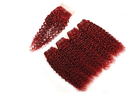 La onda de agua brasileña del color rojo del cabello humano #99j 4 lía con el cierre