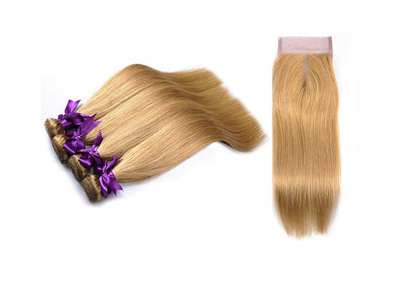 Paquetes peruanos sanos del pelo recto con el pelo del medio del color del cierre 27