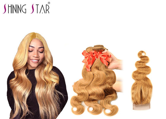 Paquetes malasios del pelo de la onda 4 del cuerpo de la Virgen con el Blonde del oro del color 27 del cierre