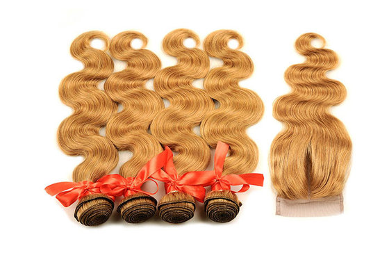 Paquetes malasios del pelo de la onda 4 del cuerpo de la Virgen con el Blonde del oro del color 27 del cierre