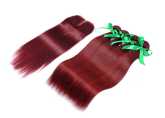 Pelo recto brasileño rojo del bulto #99J 4 paquetes de cabello humano con el cierre