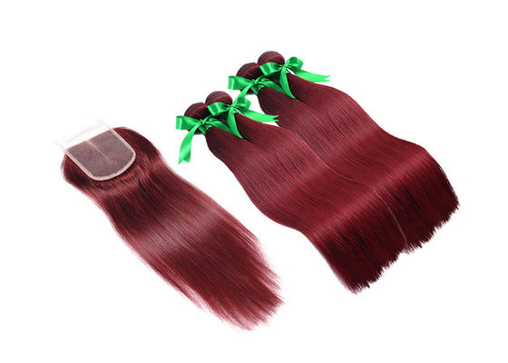 Paquetes rectos del pelo indio del color rojo con brillo del cierre del cordón Niza ningún enredo