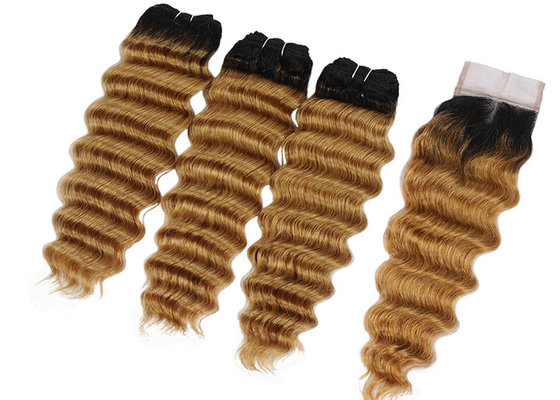 El paquete profundo flojo del cabello humano de la onda con PC del cierre 3 coloreó paquetes del pelo #1B27