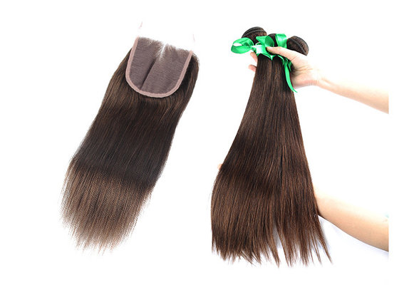 Paquetes del pelo recto del color del brasileño 4 con el cierre 4 paquetes del color de Brown