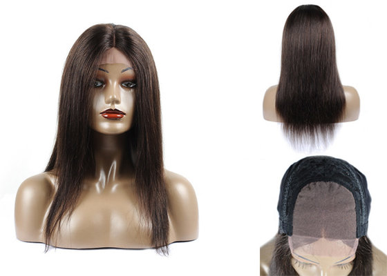 Pieza media del cordón de las pelucas del color marrón claro real humano frontal recto #2 del pelo para la mujer