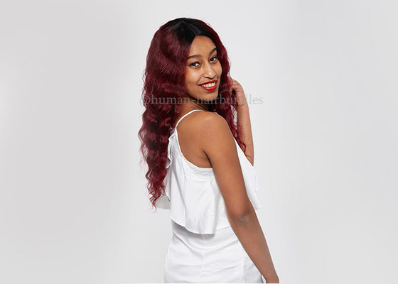 Suelte la pieza media del cabello humano del cordón del frente del color rojo largo profundo de las pelucas #1b99j para el afroamericano