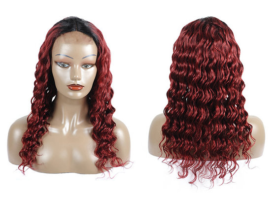Suelte la pieza media del cabello humano del cordón del frente del color rojo largo profundo de las pelucas #1b99j para el afroamericano