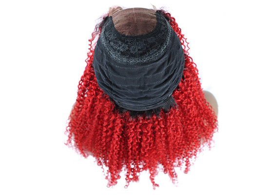Pelucas rizadas del cabello humano de la armadura del pelo rizado del frente afortunado-rojo del cordón de T1B para las mujeres negras