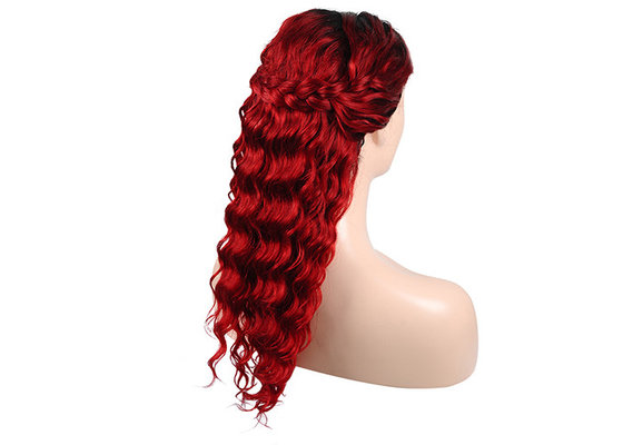 Cabello humano profundo flojo rojo de la onda de las pelucas #1B del frente del cordón del cierre del cordón 4*4 para las mujeres negras
