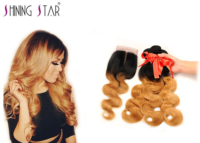 Armadura suiza de la onda del cuerpo de Ombre del cordón/extensiones rubias del pelo del 1B 27 no Remy
