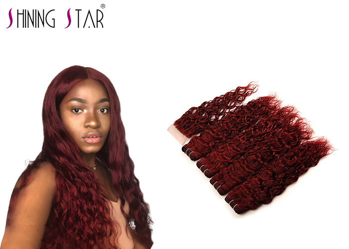 Las extensiones del pelo de la onda de agua de Restyled del color rojo de #99J para las señoras modificaron longitud para requisitos particulares
