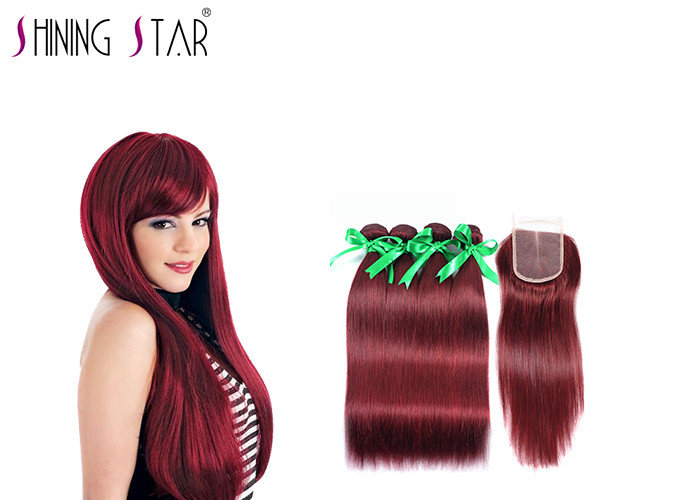 Paquetes rectos del pelo indio del color rojo con brillo del cierre del cordón Niza ningún enredo