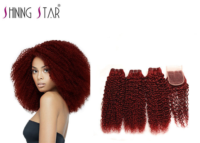 cabello humano rizado brasileño de la armadura del pelo rizado del color 99J 4 paquetes con el cierre