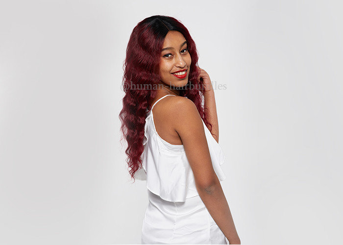 Suelte la pieza media del cabello humano del cordón del frente del color rojo largo profundo de las pelucas #1b99j para el afroamericano