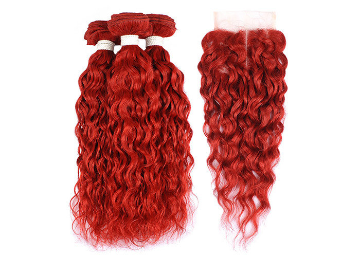 El cabello humano rizado de la textura de la onda de agua lía color rojo del pelo brasileño
