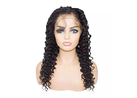 Remy hair #1B Natural black undectable deep wave 13x4 lace wig supplier