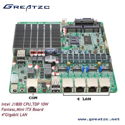 Dual Core Quad LAN Motherboard J1800 CPU With 4 Gigabit LAN DC Power