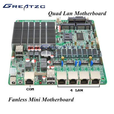 MSATA MPCIE SIM Slot Fanless Industrial Motherboard Quad LAN Onboard CPU J1800