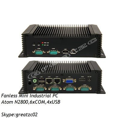 Dual LAN Mini Fanless Industrial PC With 6 COM 4 USB , N2800 Mini Atom PC