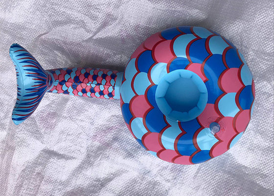 0.25mm PVC Blue Inflatable Cup Holder with Mini Mermaid Tail