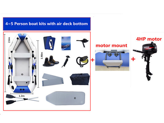 2.6m Air Deck Floor Inflatable Fishing Boats PVC Boat For 3 - 4 Persons