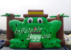 Tarpaulin / Vinyl Commercial Inflatable Bouncers Green Cartoon For Amusement Park