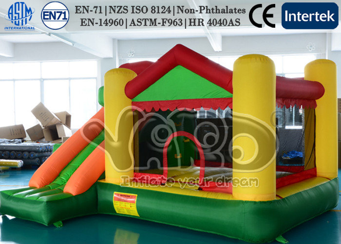 Commercial Jumping Inflatable Bounce House Slide Combo Green PVC With Happy Hop