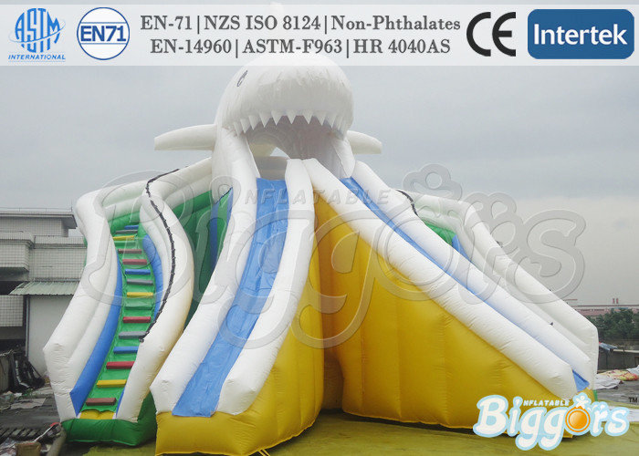 Great White Shark Kids / Adults Inflatable Dry Double Slides For Festival Activity