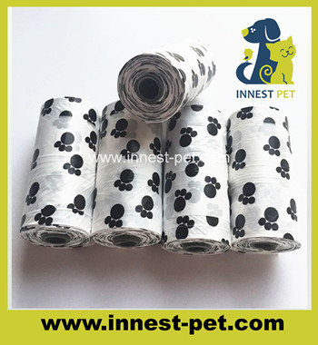Red color plain PE bags dog poop waste bag on roll and plastic bone shape dispenser