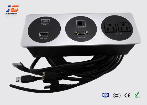 Hotel Power Plug Tabletop Socket Box Black / Silver Brushed Convenient
