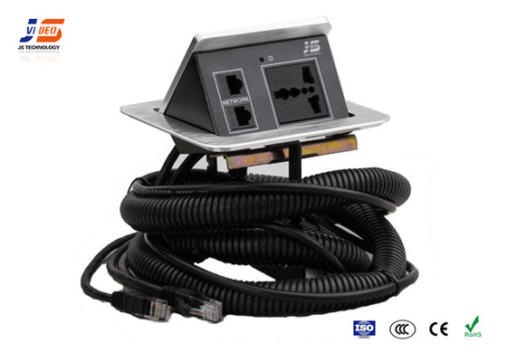 Desk Pop Up Electrical Socket , Europe Plug RJ45 Table Top Power Outlet