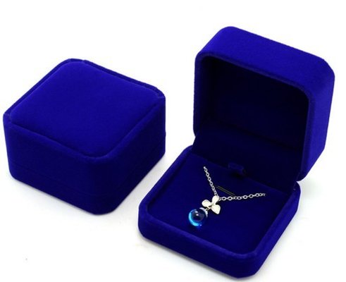 Blue Flocked Jewelry Velvet Box Bracelet / Ring Glossy Varnishing Gift Boxes supplier