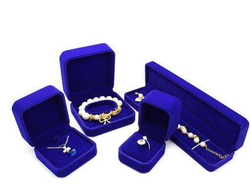 Blue Flocked Jewelry Velvet Box Bracelet / Ring Glossy Varnishing Gift Boxes supplier