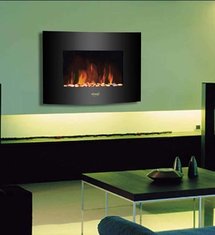 China 26&quot;Black Curved Tempered Glass Wall Mounted Electric Fireplace Heater(Pebbles Fuel) supplier