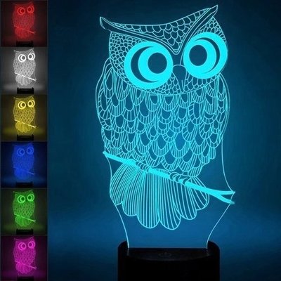 China Supplier  3D Illusion  Cartoon Owl Kids Multicolor  LED Bedside Night Light Lamp for Kids Gifts