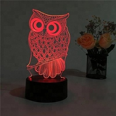 China Supplier  3D Illusion  Cartoon Owl Kids Multicolor  LED Bedside Night Light Lamp for Kids Gifts