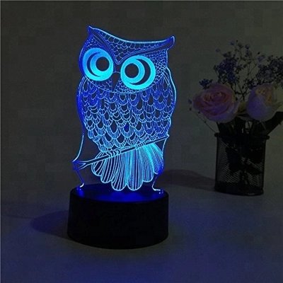 China Supplier  3D Illusion  Cartoon Owl Kids Multicolor  LED Bedside Night Light Lamp with touchable Swith