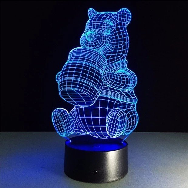 Blue Color Kids Christmas Gift Birthday Toy Bear Night Lights 3D Illusion Lamp Animal Light Led Lamp