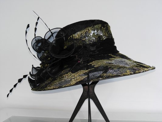 Special Lace covered Crown Organza Hat in Medium Brim , Elegant Bow , Easy Packable