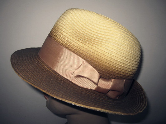 Paper Braid Mens Summer Straw Fedora Hats , Yellow With Brown Painting 60cm
