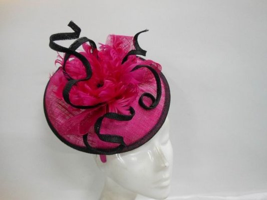 Unique Race Day Ladies Fascinator Hats Pink , Curled Feather 1.3cm Headband