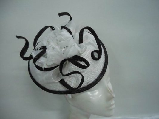 Unique Race Day Ladies Fascinator Hats Pink , Curled Feather 1.3cm Headband